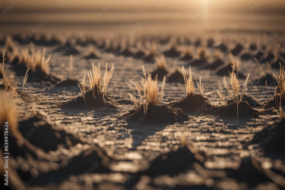 There is not enough rain, so the farming land is empty. A picture that ...