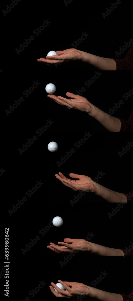 Hand of Woman Throwing a Ball of Golf against Black Background. Stock ...