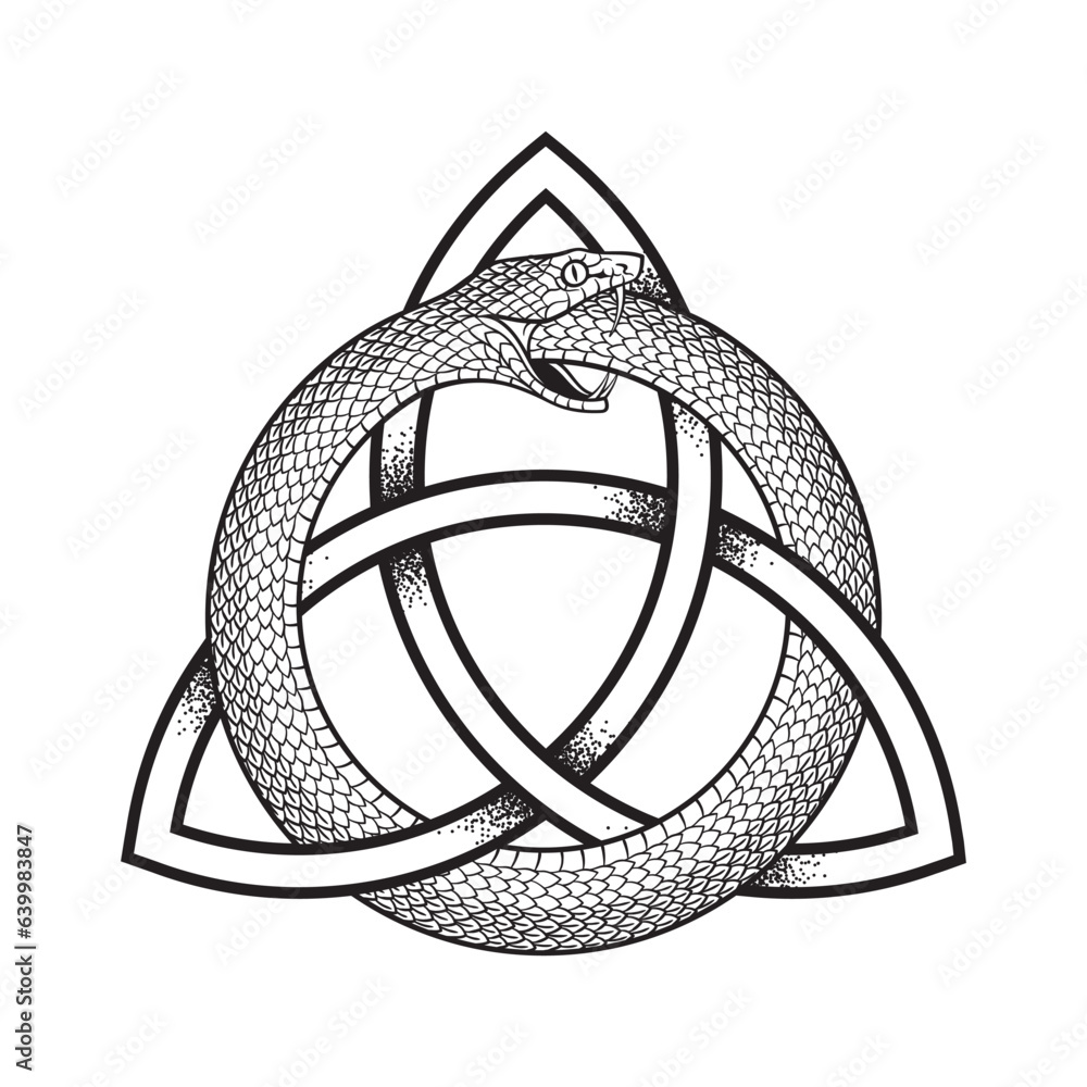Ouroboros or uroboros serpent snake consuming its own tail and ...