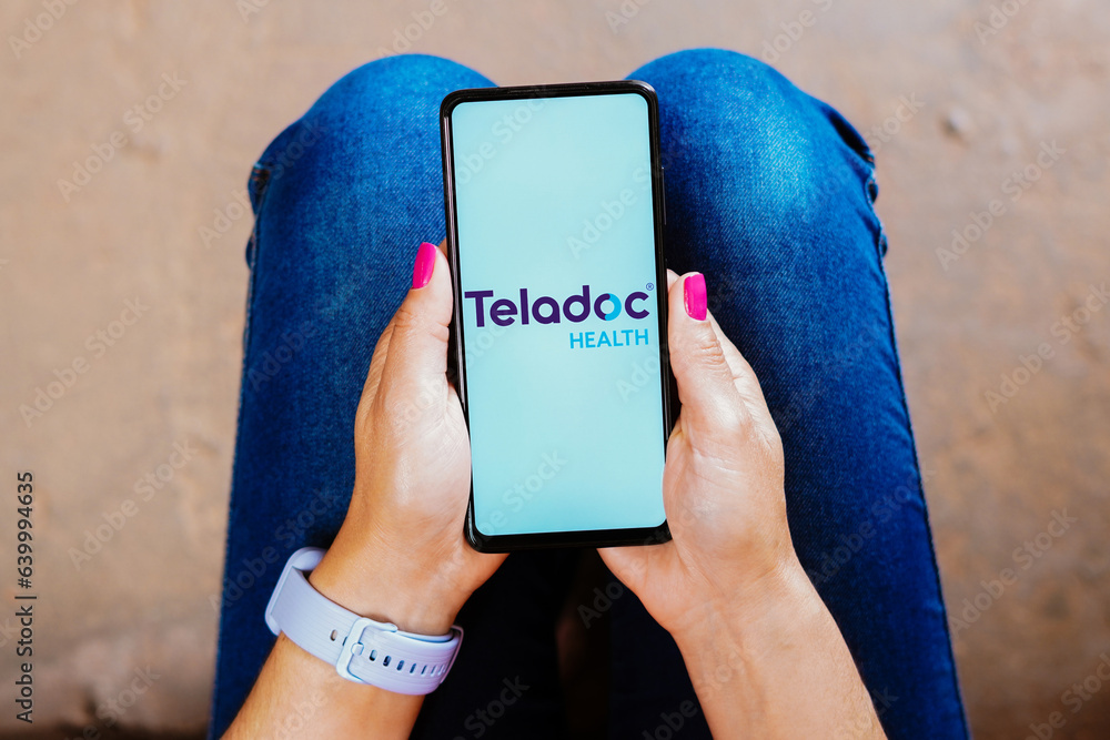 August 27, 2023, Brazil. In this photo illustration, the Teladoc Health ...