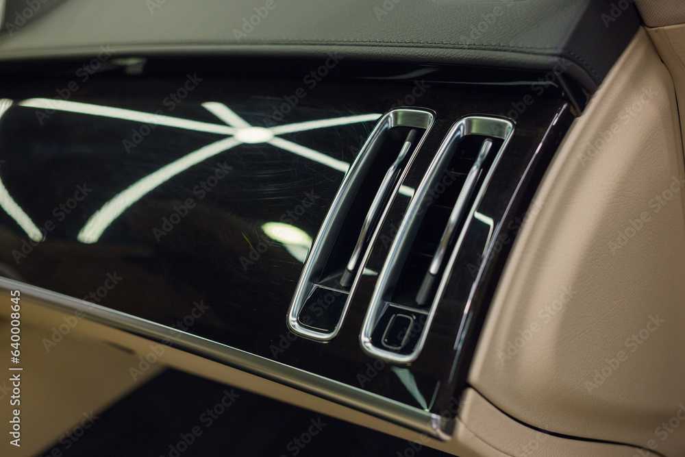 Beige white interior of a luxury Mercedes-Benz Maybach W223 S-class car ...