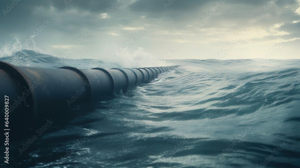 Natural gas pipeline is laid on the surface of the sea ocean. Gas pipes ...