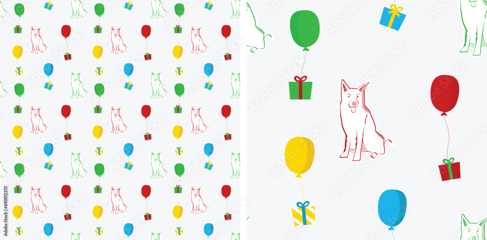 Pooch in one color, line art style, white and red illustration. Dog ...