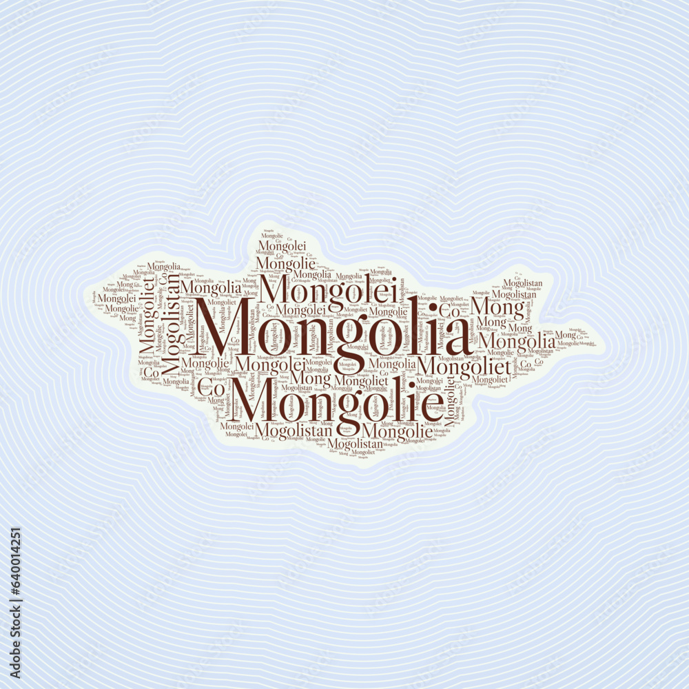 Mongolia shape formed by country name in multiple languages. Mongolia ...