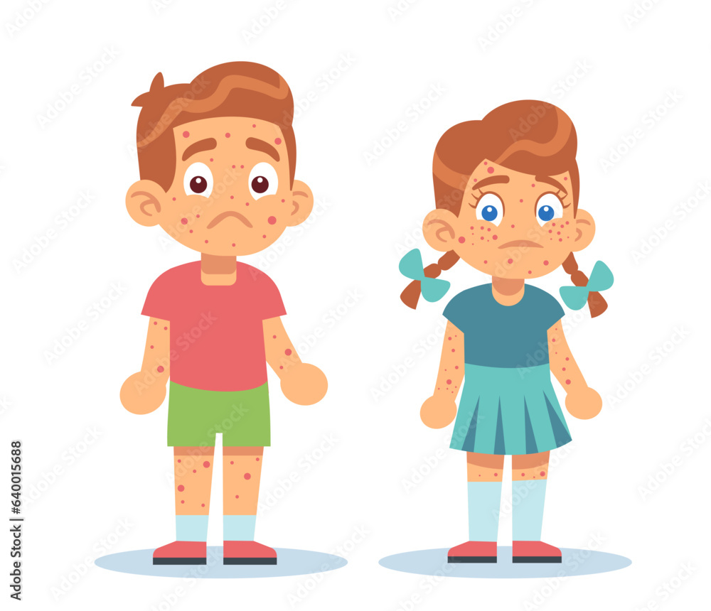 Boy and girl with skin problems, with rashes all over their bodies ...