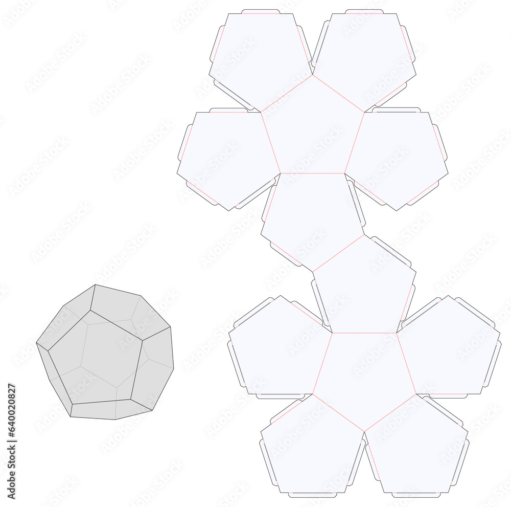 Dodecahedron Box Die Cut Cube Template Blueprint Layout Stock Vector ...