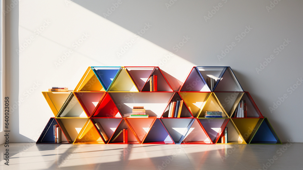 Modern DIY project: a vibrant, geometrical bookshelf, filled with ...