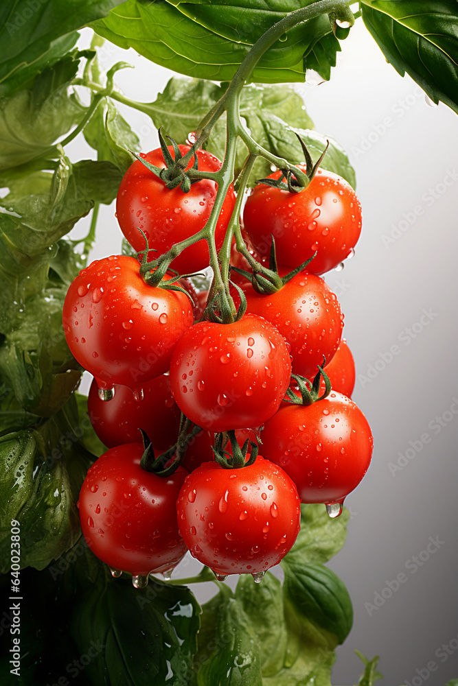 A beautiful tomato stands out amid a sun-kissed farm's fields. The ...