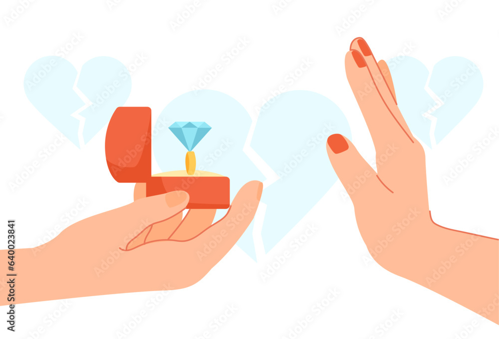 Unrequited love concept. Woman refuses diamond ring. Young girl refuses ...