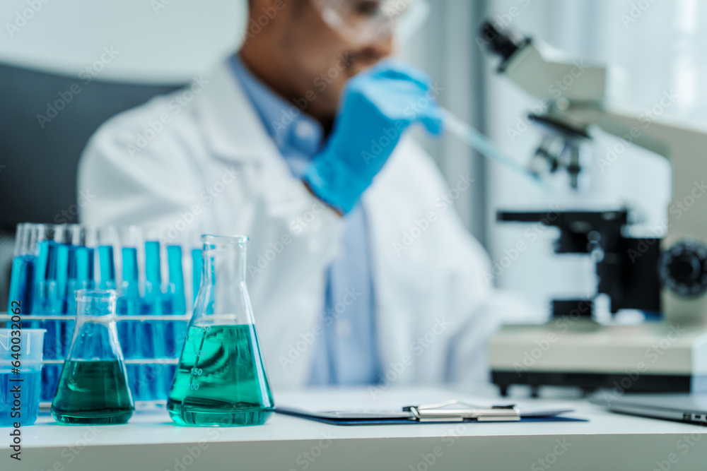 Asian male scientists white coat conducting research investigations ...