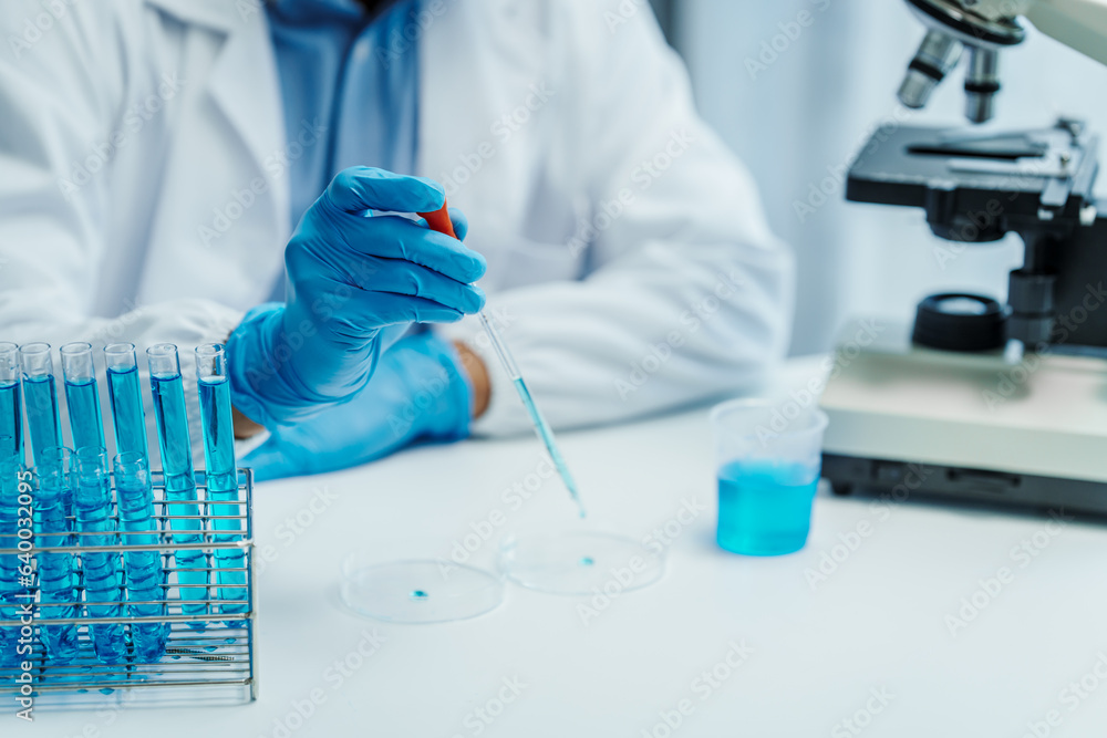 Asian male scientists white coat conducting research investigations ...