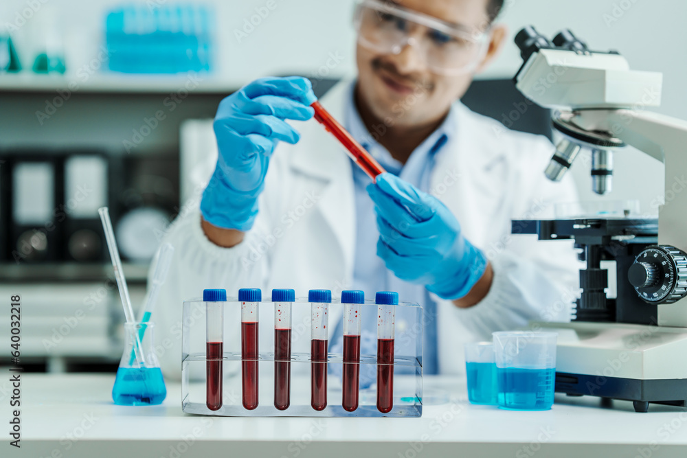 Asian male scientists white coat conducting research investigations ...