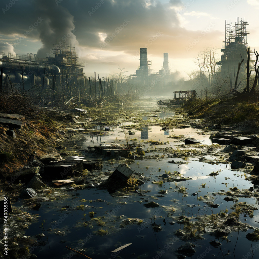 Contaminated water concept, Dirty water flows into the river, Water ...