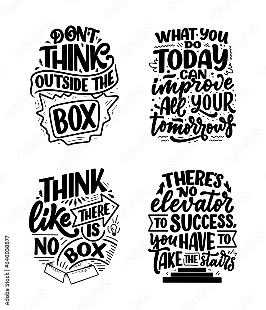 Set with hand drawn lettering quotes in modern calligraphy style about ...