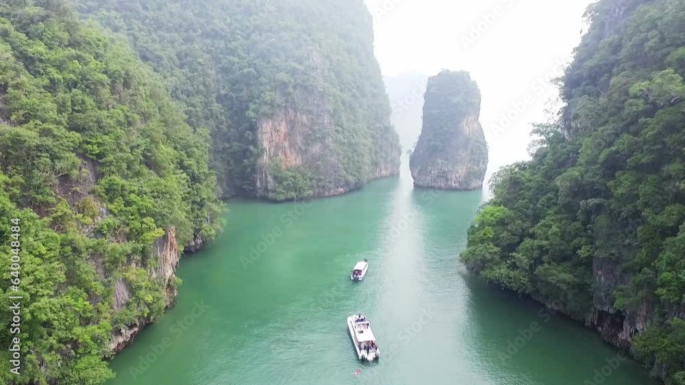 Aerial view amazing Panak island has a cave entrance into the canyon ...