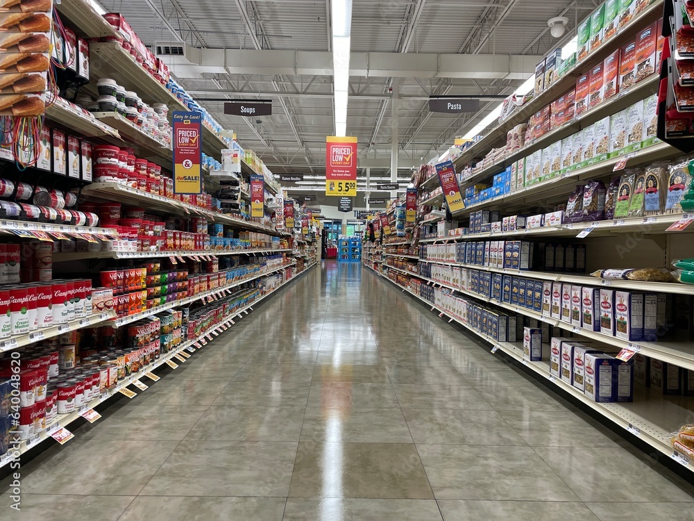 Food Lion grocery store looking down the can and pasta aisle Stock ...