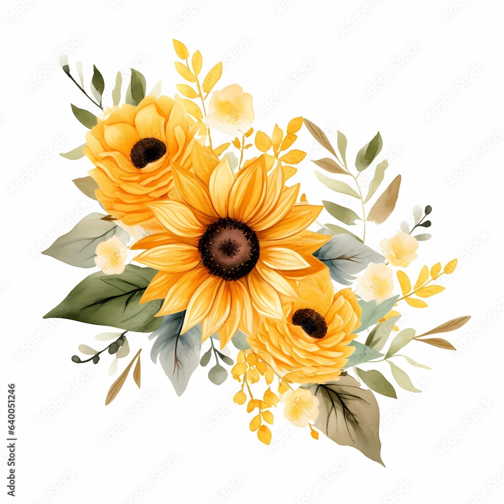 sunflower watercolor floral isolated clipart with white background ...