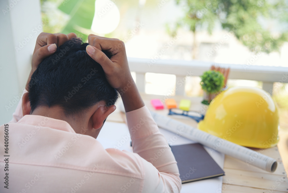 Asian young engineer man stress and failure in architecture project ...