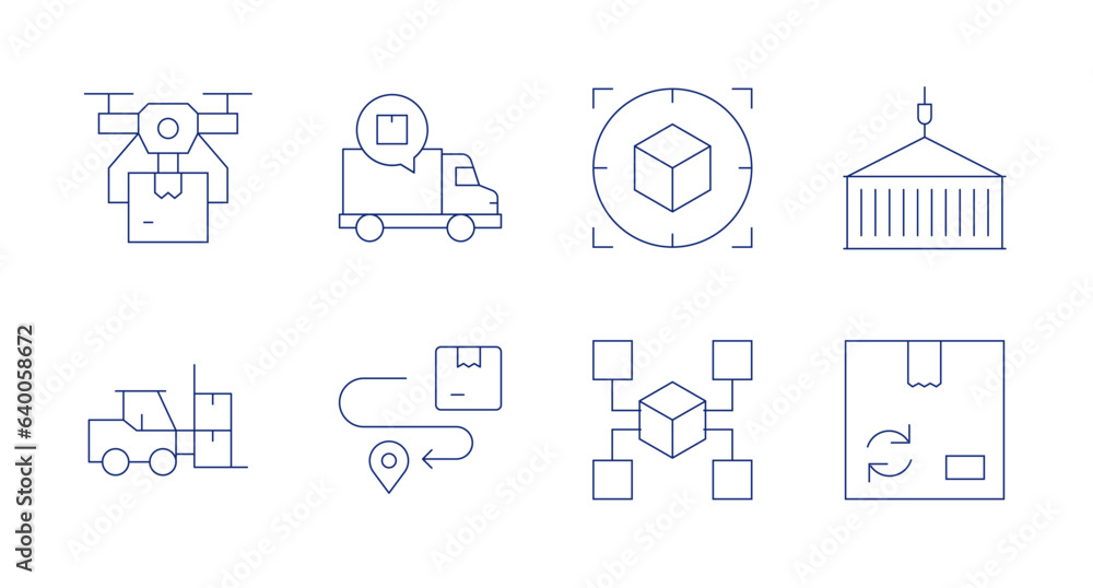 Logistics icons. Editable stroke. Containing drone, delivery truck ...
