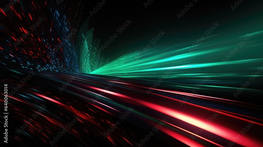 Abstract display with streaks of ruby red and emerald green, weaving ...