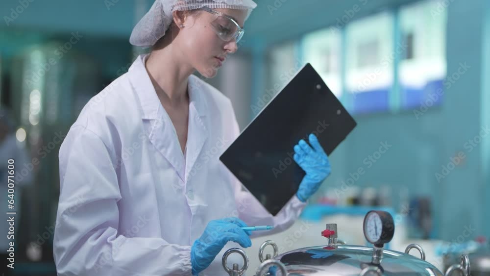 scientist woman worker checking and monitoring the control panel on ...