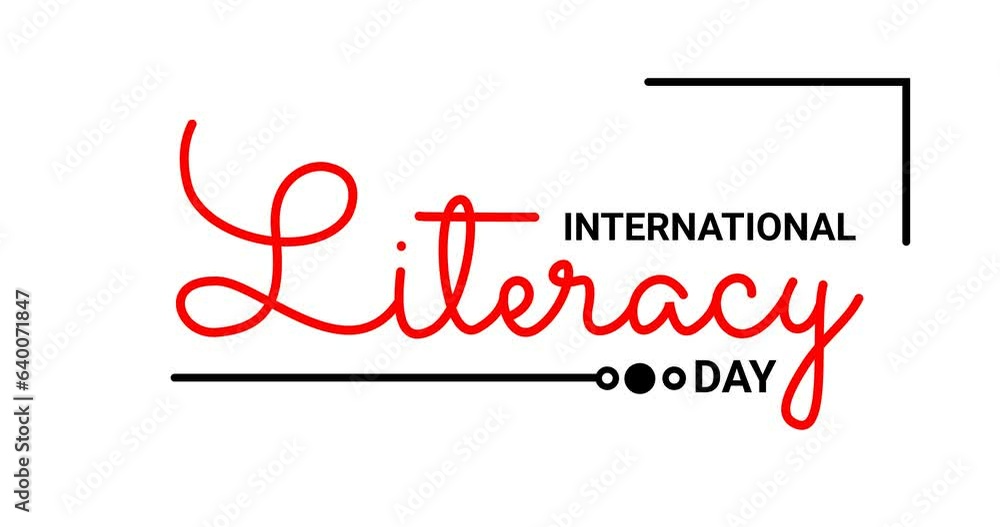 International Literacy Day lettering text animation on white screen ...