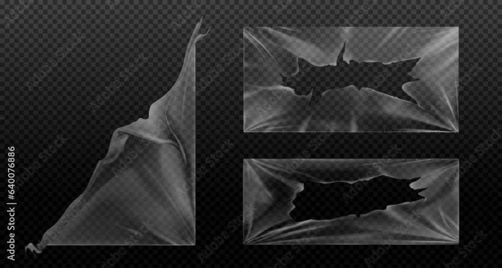 Plastic paper wrap cover with shrink overlay frame. Broken retro rough ...