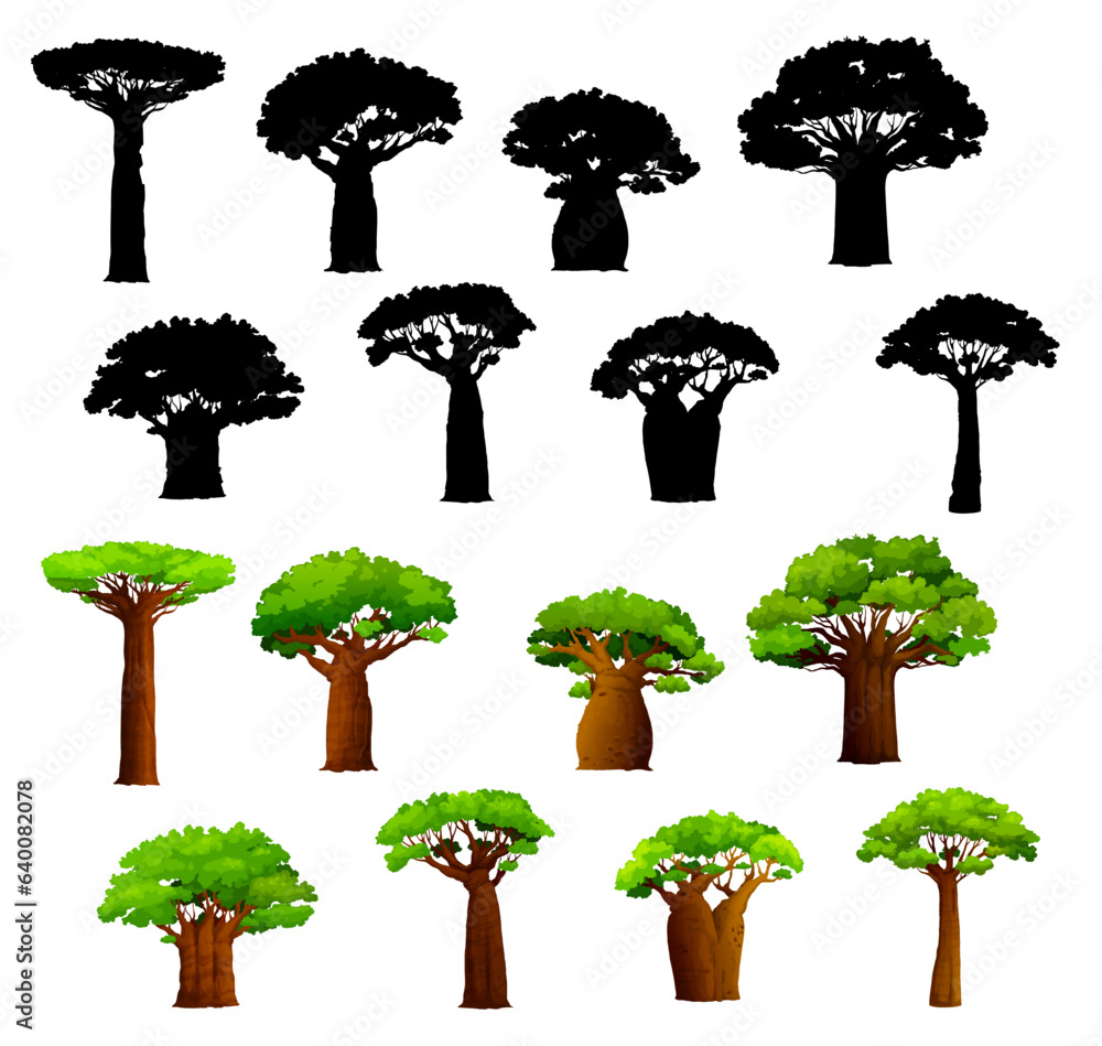 Vektorová grafika „African baobab trees and silhouettes. Vector african ...