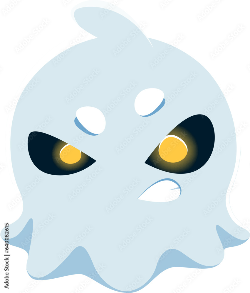 Cartoon halloween emoji character. Vector spooky ghost with an angry ...