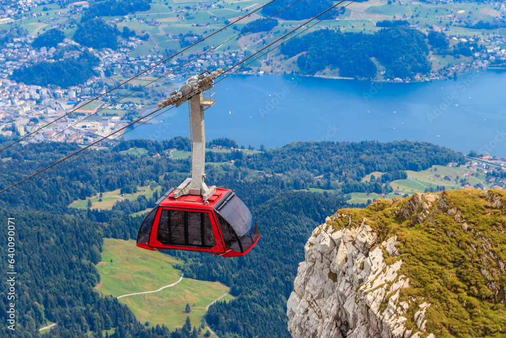 Overhead cable car to the top of Mount Pilatus in Canton Lucerne ...