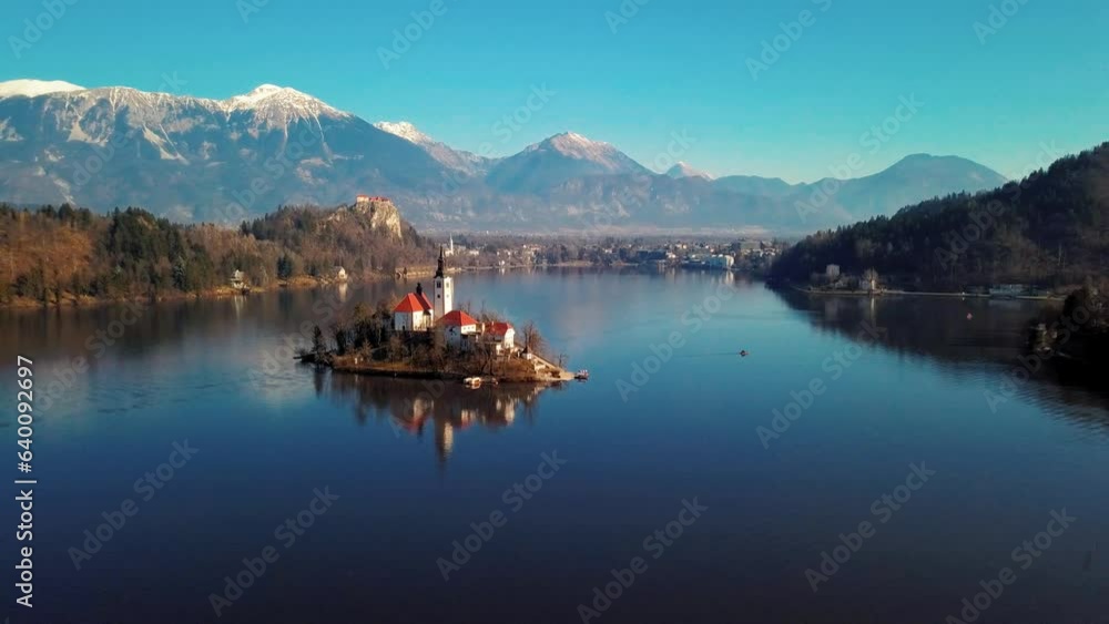 Aerial 4K drone footage of lake Bled in Slovenia. Its a town in the ...