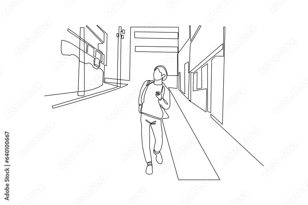 Continuous one line drawing People going along city street. Urban ...