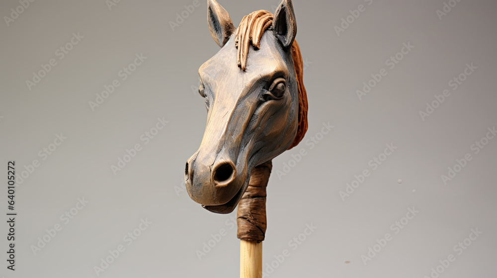 Generative AI, wooden and textile horse head on a stick, children's ...