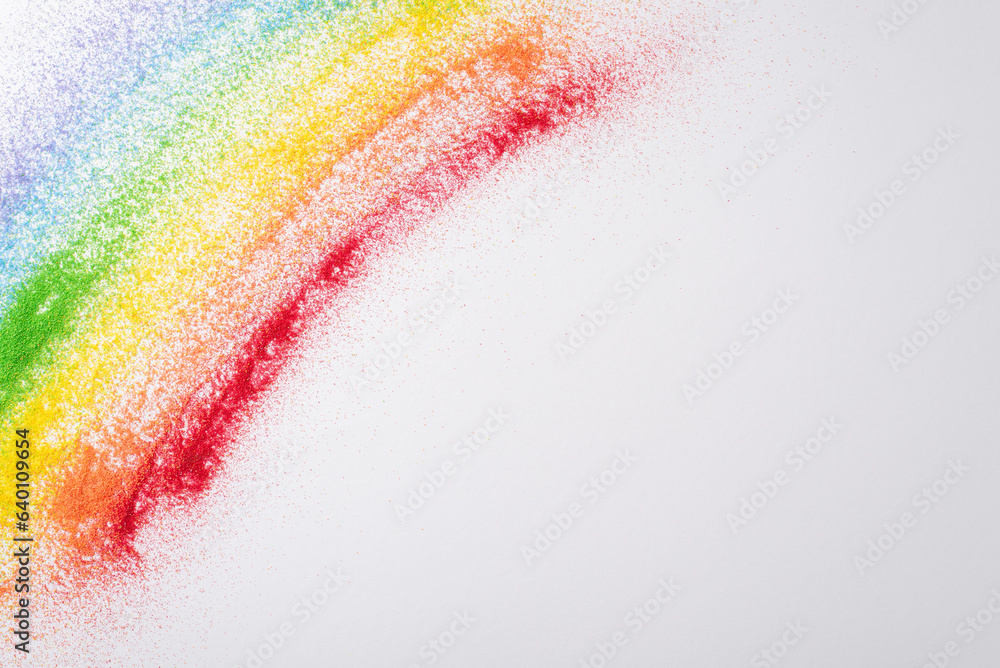 Rainbow sand flag marks LGBT history month. Top view image displays ...