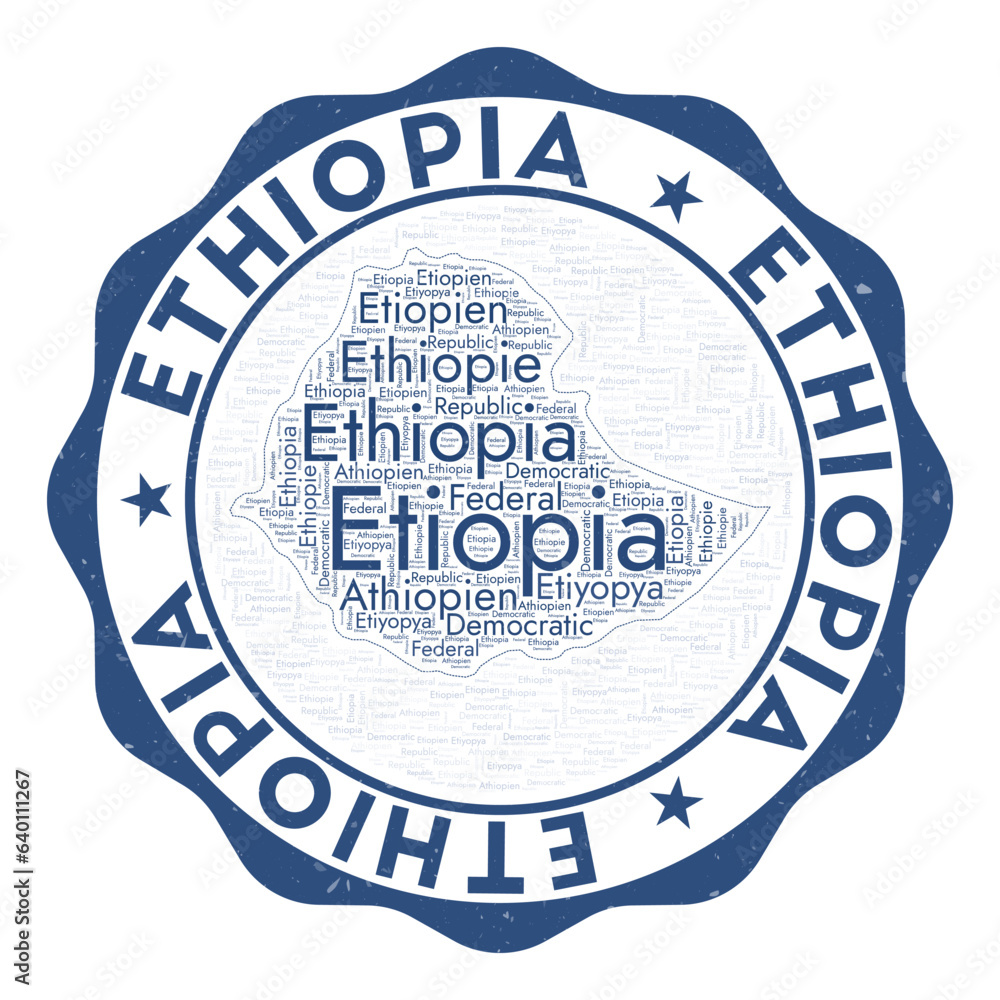 Ethiopia logo. Authentic country badge with word cloud in shape of ...
