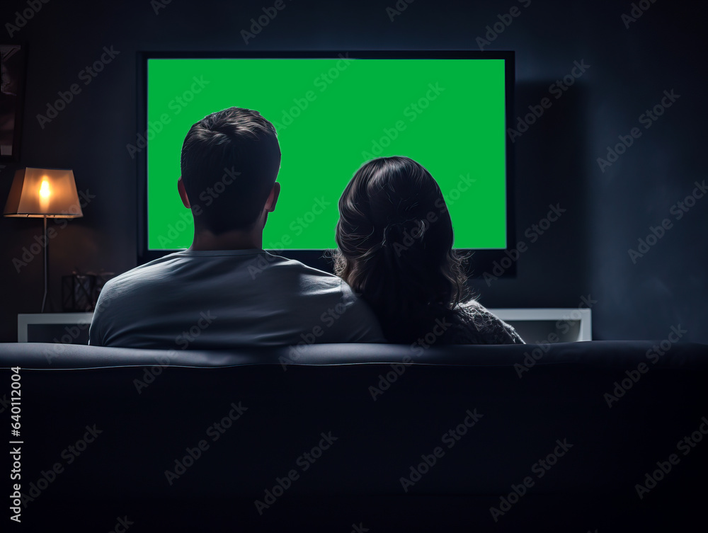 A couple watching TV from their sofa. Concept of binging, streaming ...