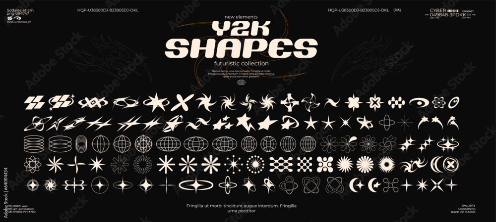 Retro futuristic y2k shapes design elements. Collection abstract graphic geometric symbols and ...