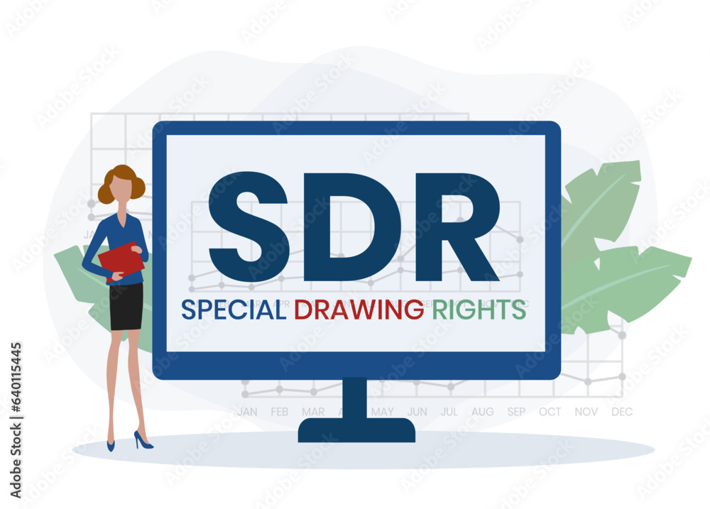 SDR, Special Drawing Rights acronym. Concept with keywords, people and ...