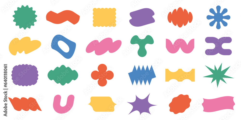 Abstract sticker shapes. Doodle geometric decorative elements, funky ...