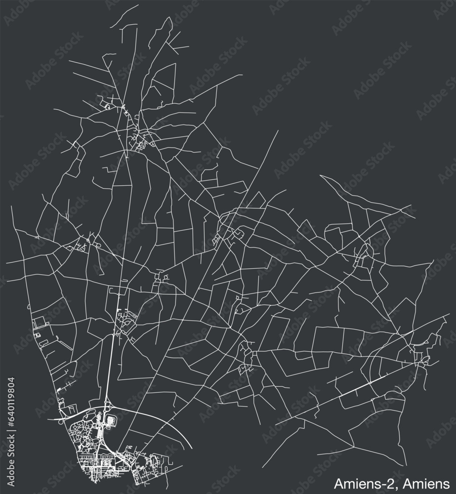 Detailed hand-drawn navigational urban street roads map of the AMIENS-2 ...