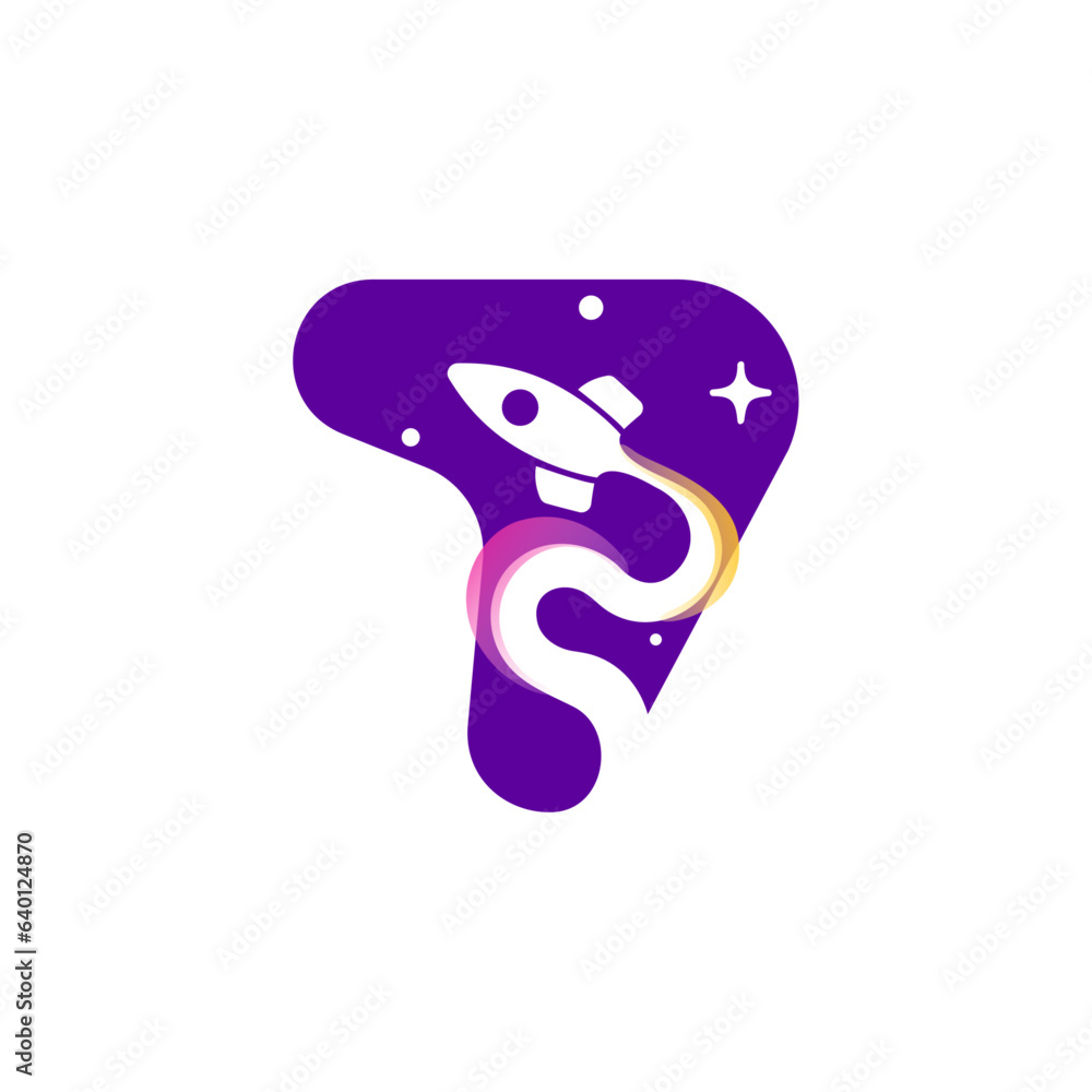 7 logo. Number seven with rocket launch trail, planets, and stars ...