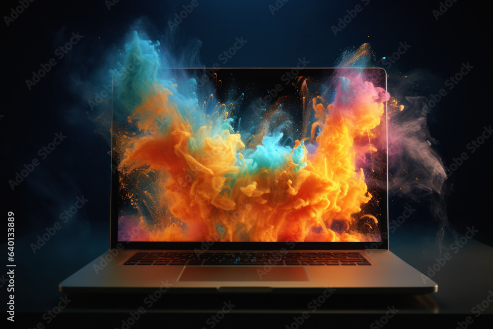 Burning laptop with flames and smoke.Perils of Technology and the ...