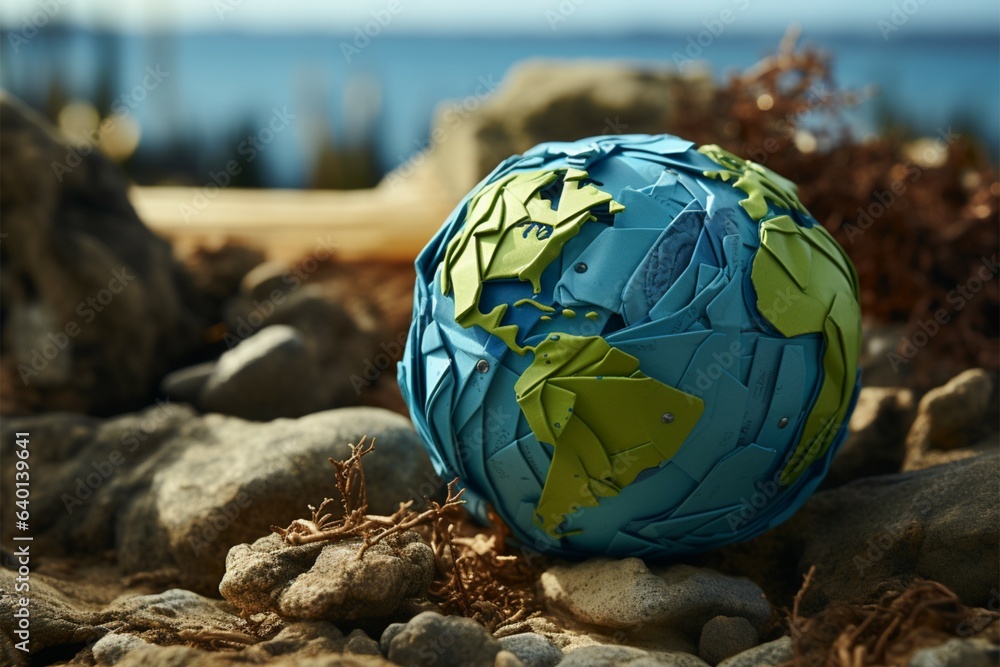 Earth shaped paper model crumpled, symbolizing its transformation into ...