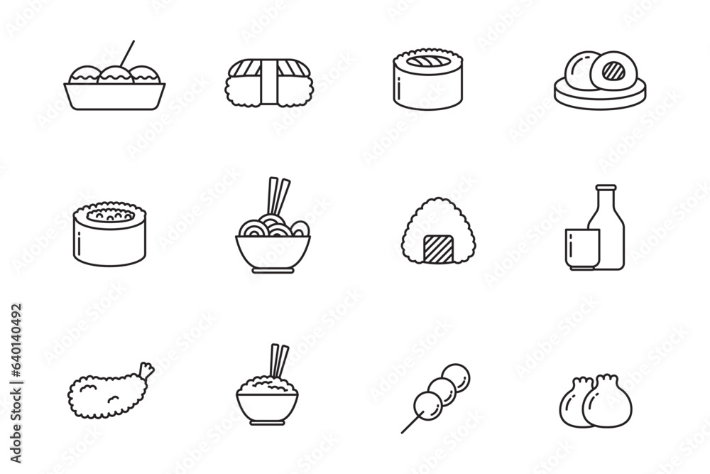 Set of Japanese food icons in line style isolated on white background ...