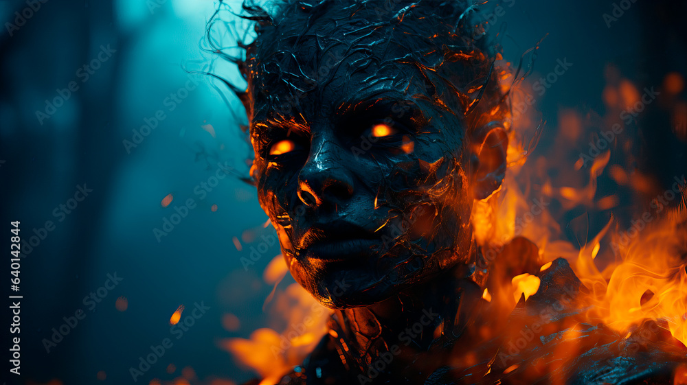 Fiery Skull in Fire. Creepy Character in Flames. Burning Horror ...