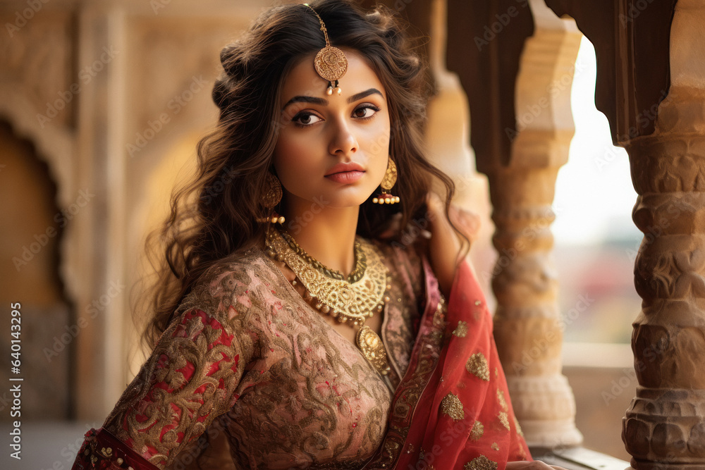 Beautiful indian woman or princess in traditional wear and jwellery ...