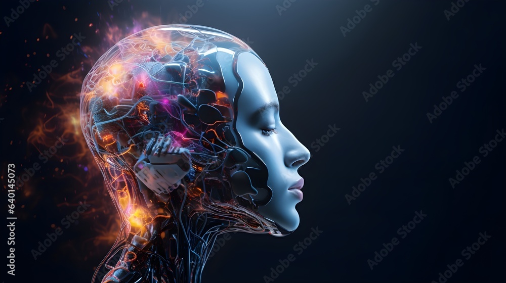 Side view of a humanoid robotic head showing artificial neural network ...