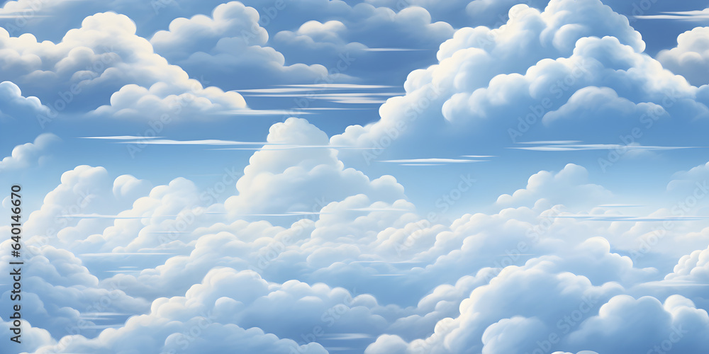 Blue sky with white clouds in seamless repeat pattern design. Cartoon ...