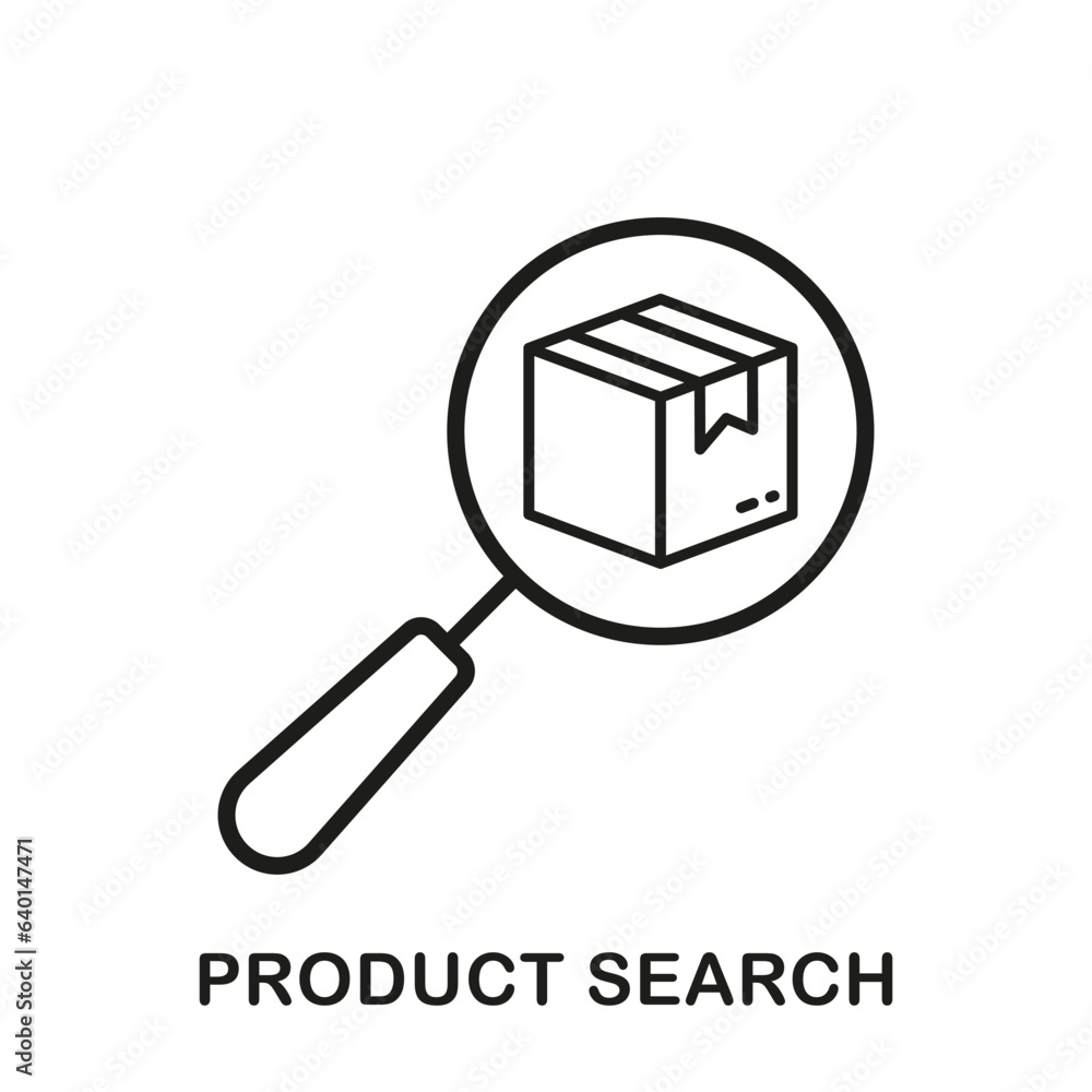 Product Search Line Icon. Box with Magnifier Linear Pictogram ...