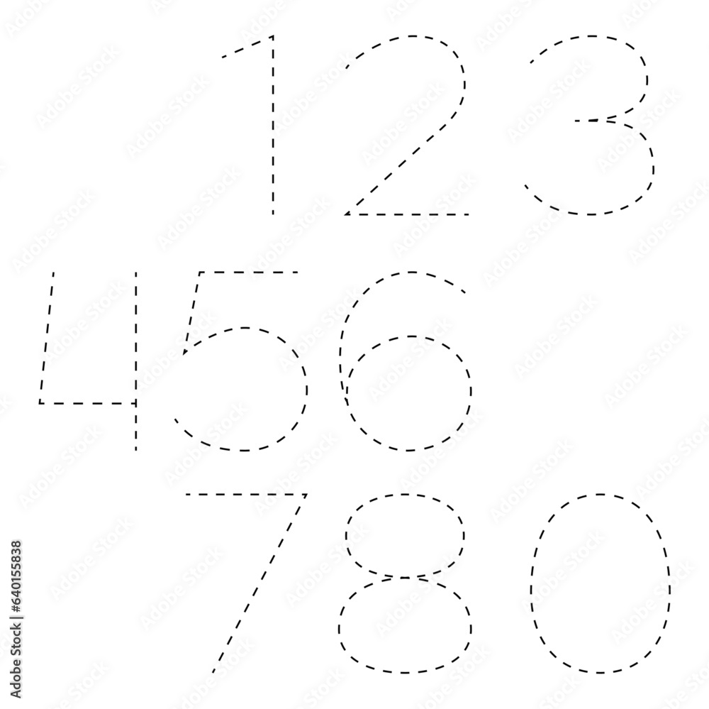Vector numbers a line of dots from 1 to 10 for drawing, writing ...